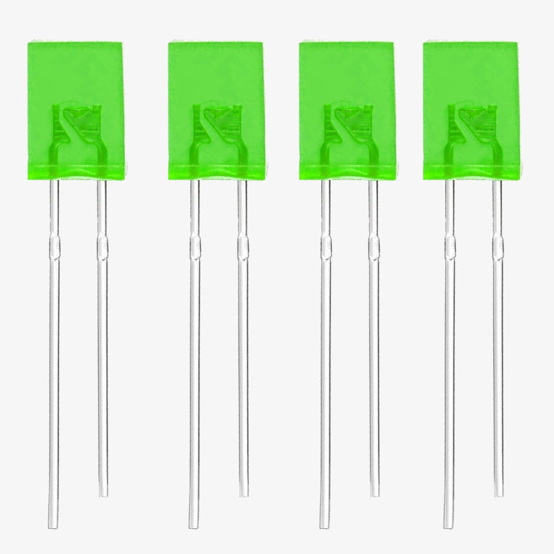 5mm Rectangle 2-Pin Through-Hole Flat Top Diffused LED - Green ...