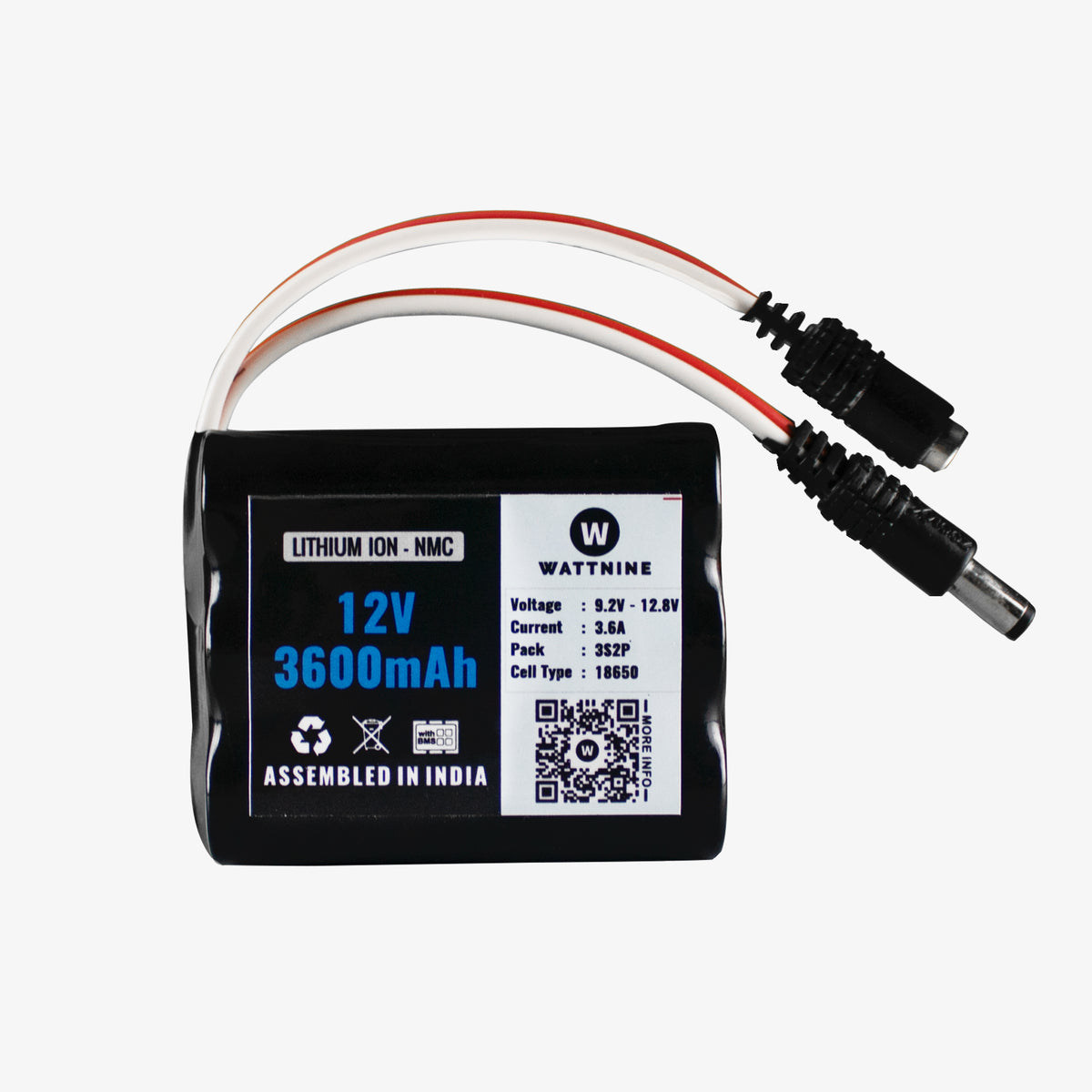 WATTNINE® 12V 3600mAh Lithium Ion Battery Pack with 3 year warranty ...
